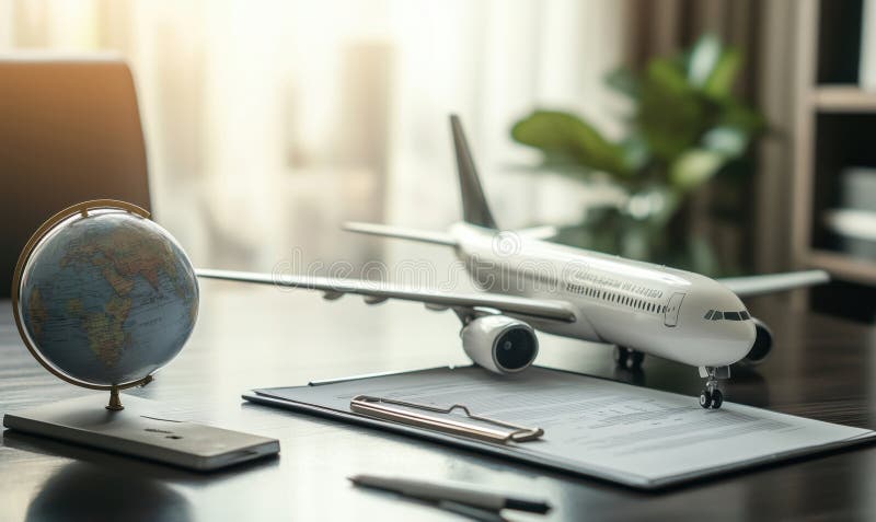 Airplane Model and Globe on Desk Representing Travel and Business ...