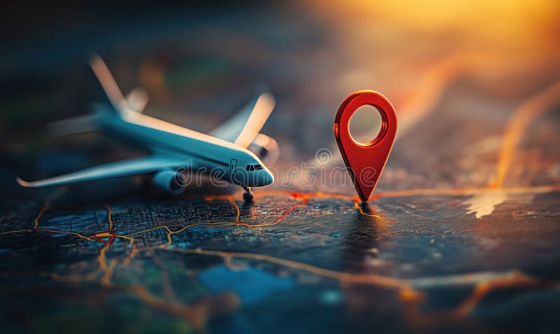 Airplane Model and Location Pin on Map Representing Travel and ...