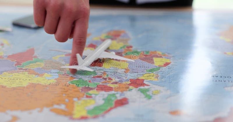 Model Airplane Flies Across World Map Stock Footage - Video of ...