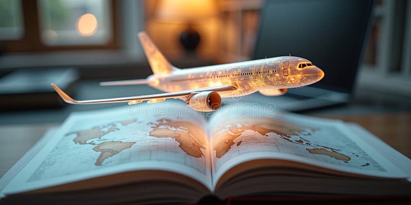 Airplane Model Over Open Map, Symbolizing Knowledge through Travel, and ...