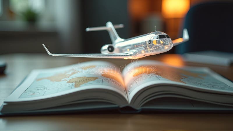 Airplane Model Over Open Map, Symbolizing Knowledge through Travel, and ...