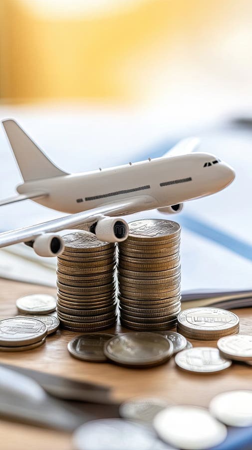 Airplane Model on Stacks of Coins. Travel Budget Concept Stock Image ...