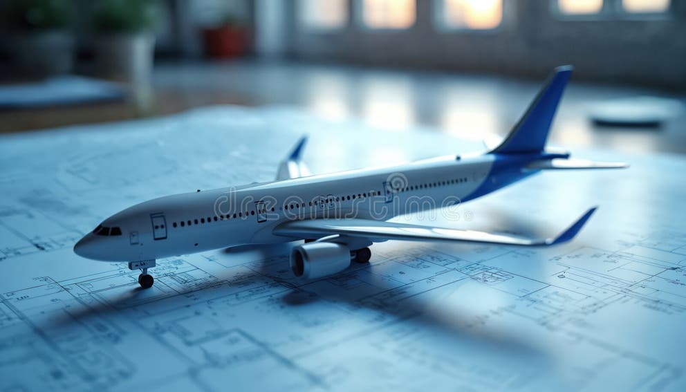 Airplane Model on Technical Blueprint for Aviation Design, Engineering ...