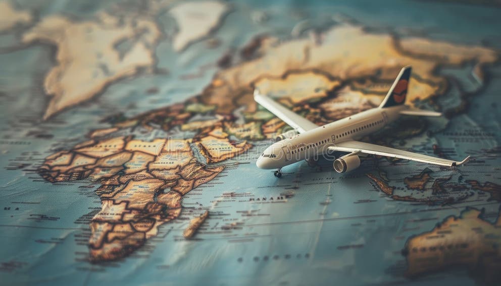 Airplane Model on World Map , Transcontinental Transportation Concept ...