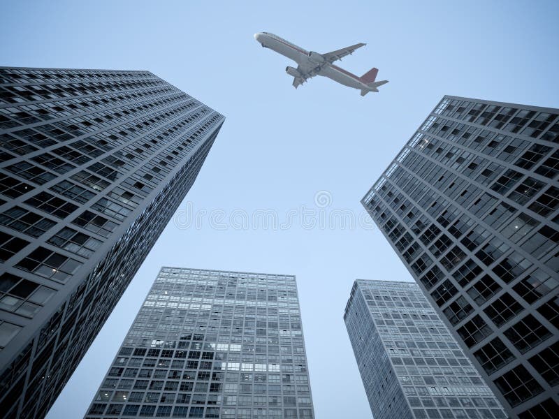 Airplane and Modern Building Stock Image - Image of office, abstract ...