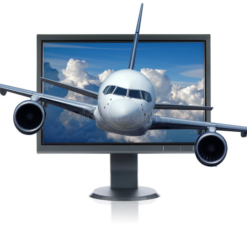 Laptop and airplane stock image. Image of promotion, hand - 23402283