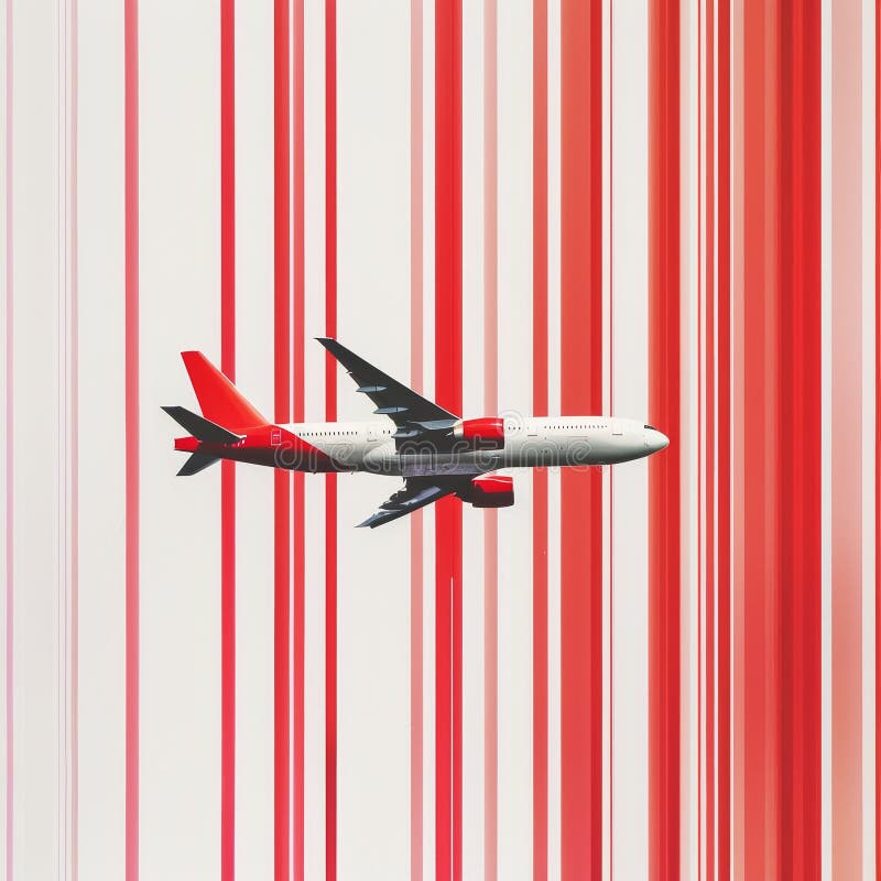 Airplane in Motion on a Background of Red Stripes. 3d Rendering Stock ...