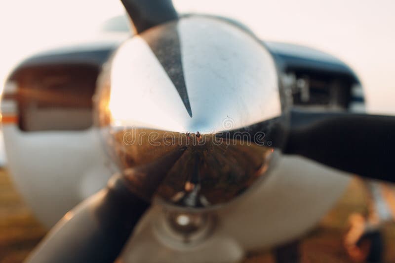 Airplane Motor with Propeller Blades and Air Intake Stock Photo - Image ...