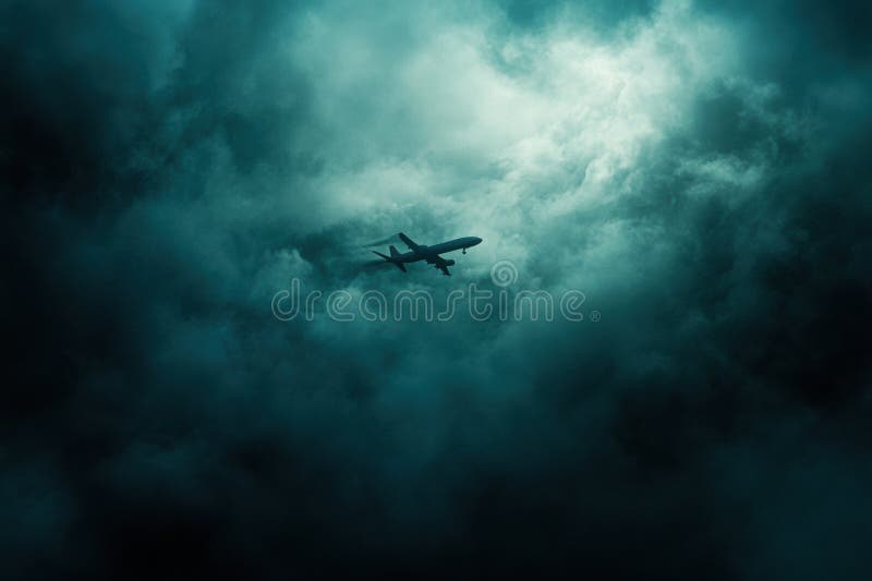 Dark Clouds Surround Airplane Soaring through the Sky during Overcast ...
