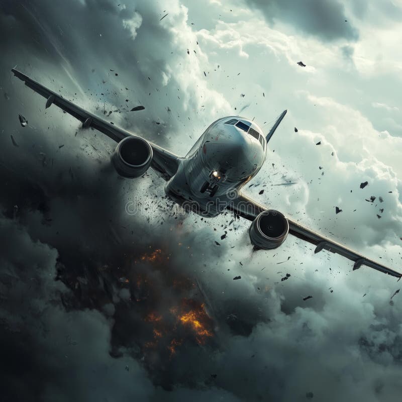 Plane in Stormy Skies with Turbulence and Dramatic Clouds Stock Image ...