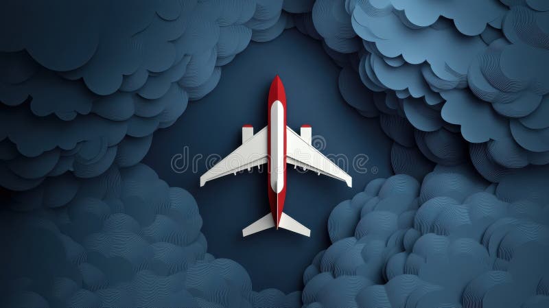 Airplane Navigating through Thick Clouds in a Stylized Digital ...