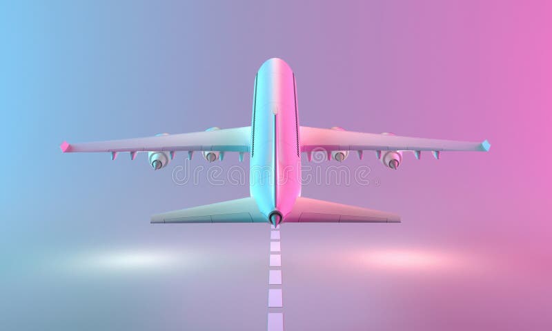 Airplane in Neon Pink-blue Light. 3d Rendering Stock Illustration ...