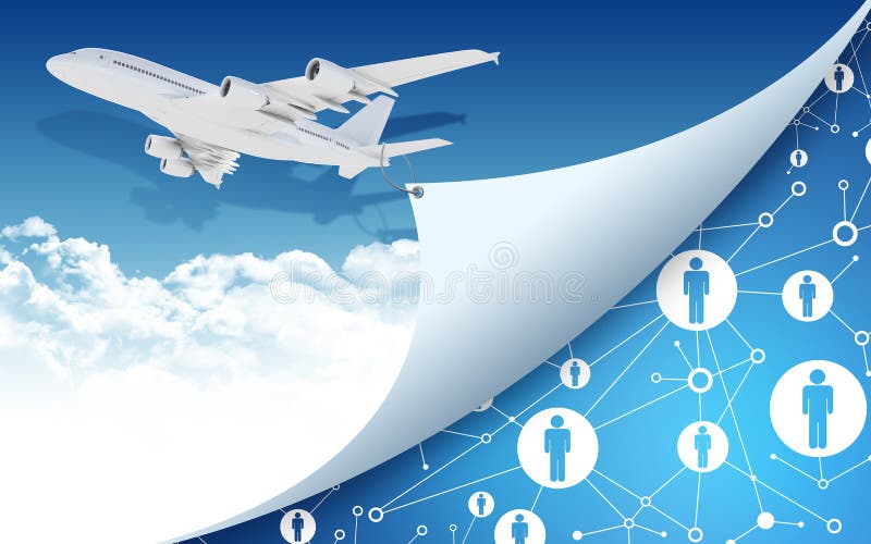 Airplane with Network Icons Stock Illustration - Illustration of edge ...