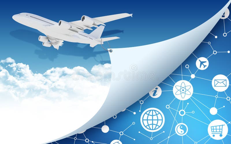 Airplane with Network Icons Stock Illustration - Illustration of paper ...