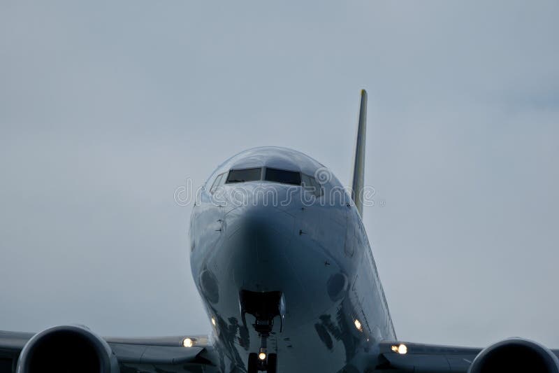 Airplane Nose Close-Up with Cockpit Windows Stock Image - Image of ...