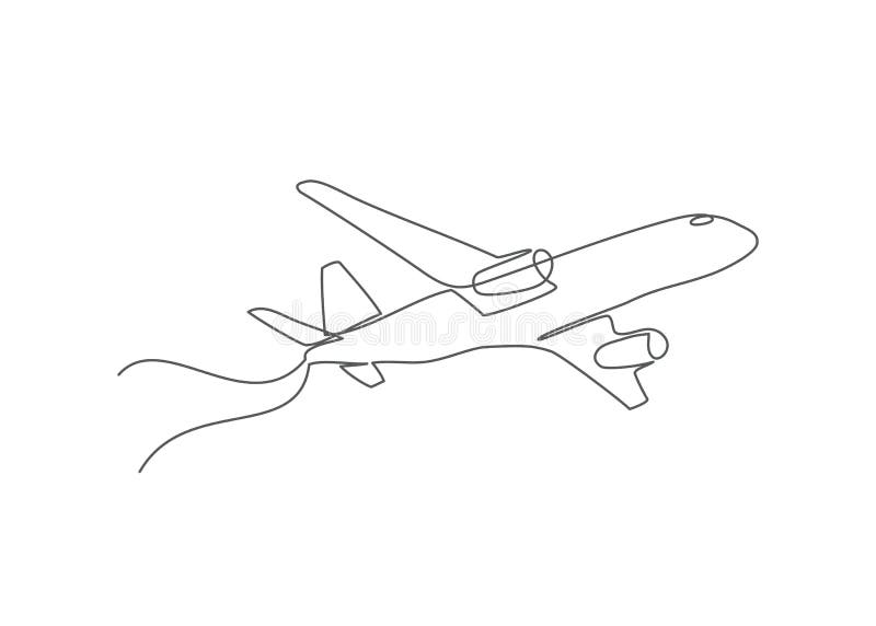 Airplane One Line Drawing Vector Airplane in Line Style on White ...