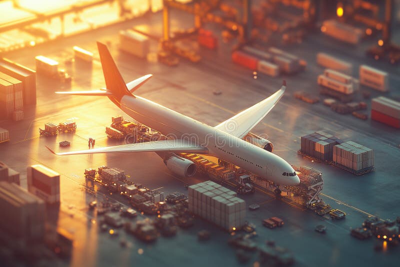 Airplane Operations at Cargo Terminal Logistics Hub Aerial View Stock ...