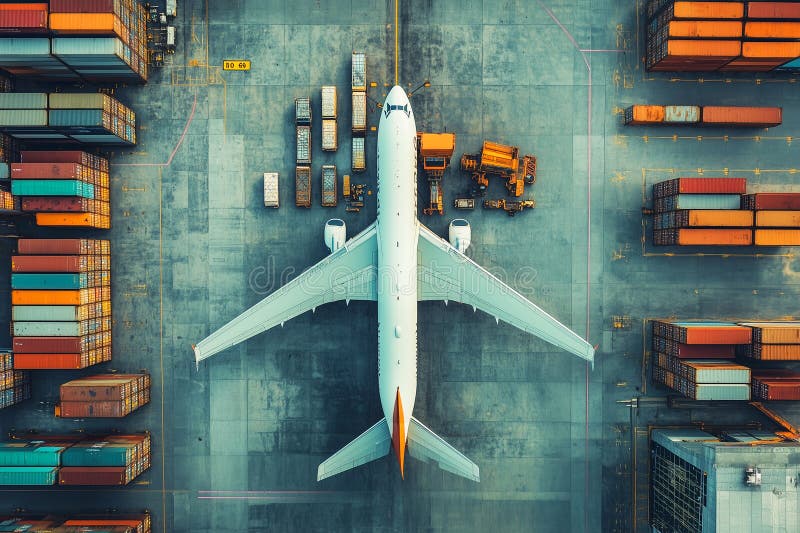 Airplane Operations at Cargo Terminal Logistics Hub Aerial View Stock ...