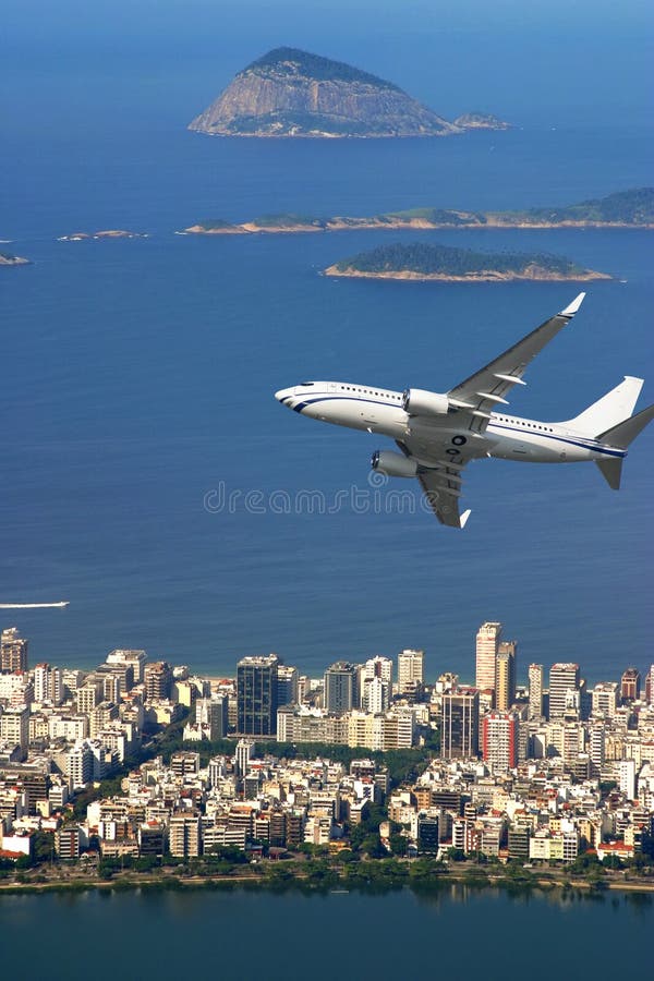 Airplane Over Ipanema Beach in Brazil Stock Image - Image of aircraft ...