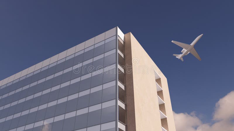 Airplane Over Office Building Stock Image - Image of aviation, mirror ...