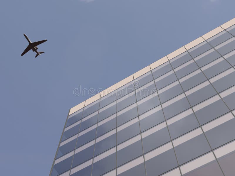 Airplane Over Office Building Stock Photo - Image of transport ...