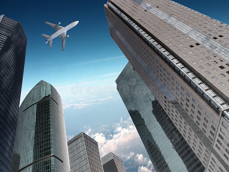 Airplane Over Office Buildings. Stock Photo - Image of beijing, floor ...