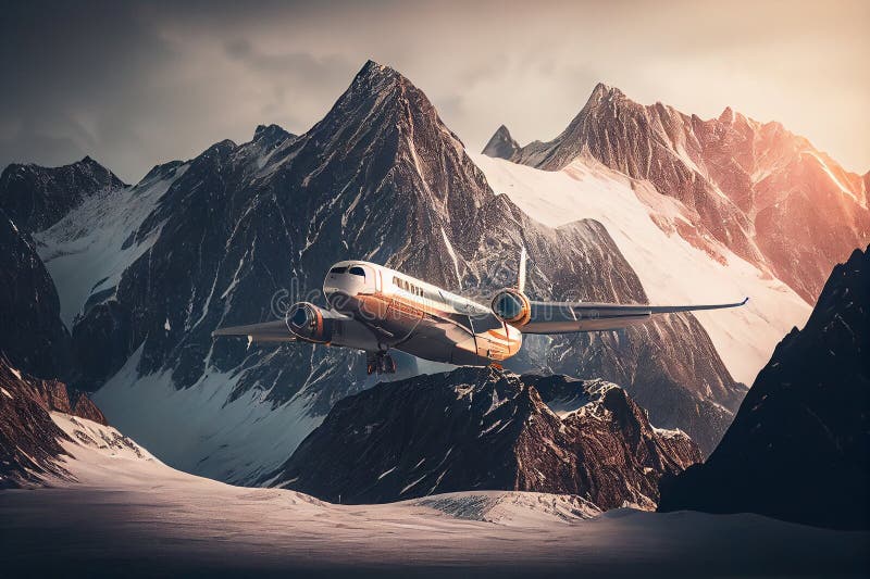 Airplane Over Snowy Mountains.generative Ai Stock Illustration ...