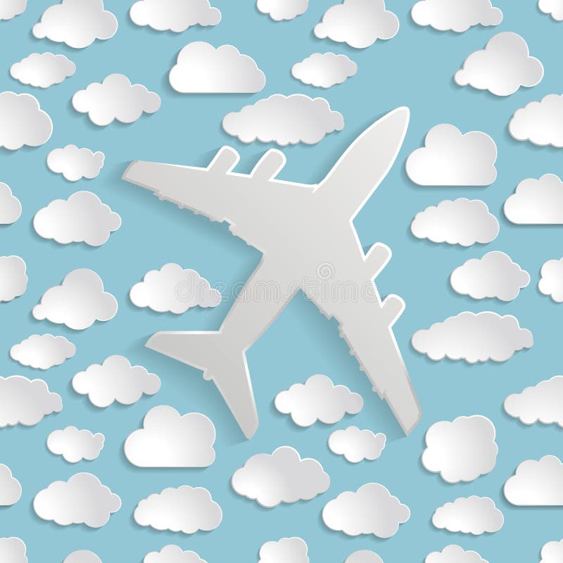 Airplane with Paper Clouds on a Blue Air Seamless Pattern Stock Vector ...