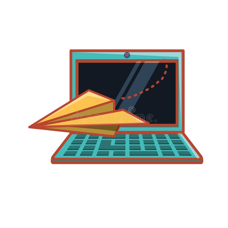 Airplane Paper Flying with Laptop Stock Vector - Illustration of ...