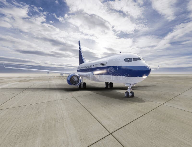 Airplane Parked at the Airport Against Beautiful Sky, 3d Render Stock ...