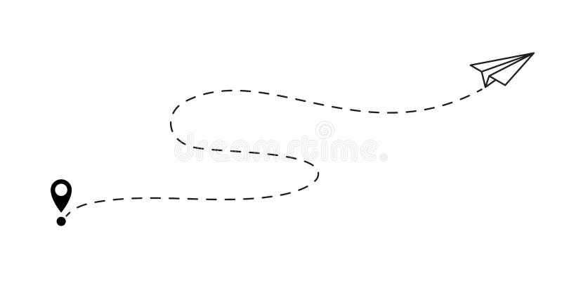 Airplane Path with Dashed Flight Route Path Trace. Vector Paper Plane ...