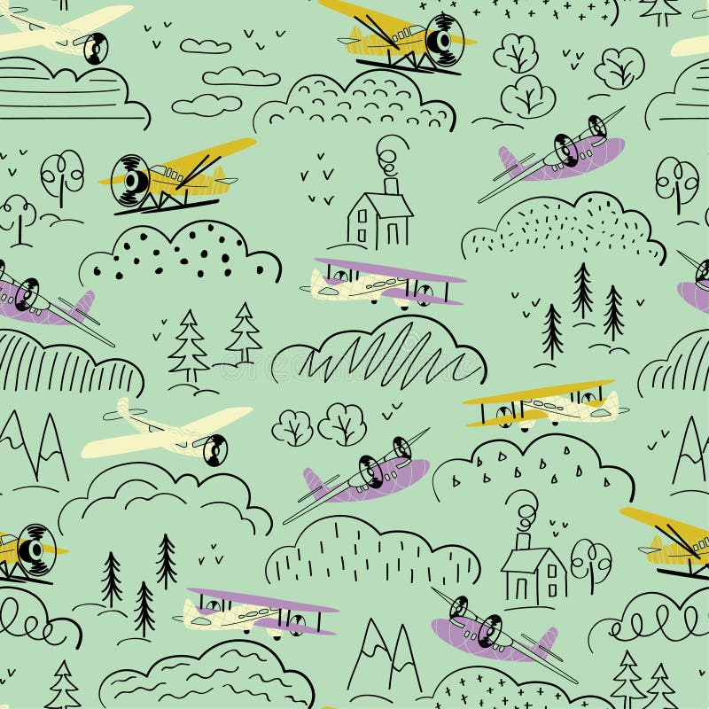 Airplane Pattern Cartoon Style Design Stock Illustration - Illustration ...