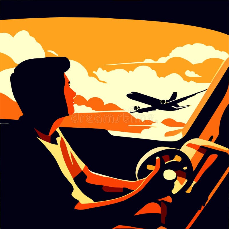 Airplane Pilot on the Background of the Sunset. Vector Illustration ...
