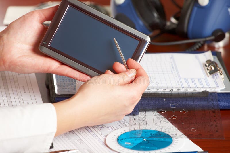 Airplane Pilot Programming Gps Navigation Stock Image - Image of plan ...