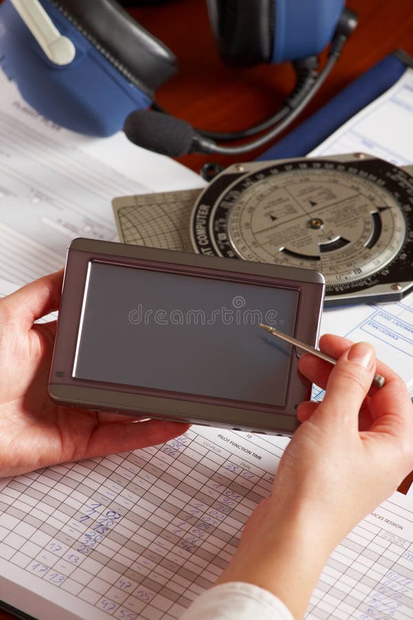 Airplane Pilot Programming Gps Navigation Stock Photo - Image of pilot ...