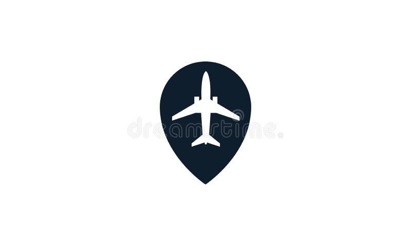 Airplane with Pin Location Map Silhouette Modern Logo Vector Icon ...