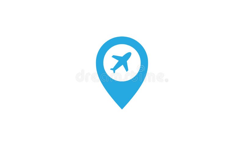 Airplane with Pin Maps Location Blue Logo Vector Icon Design Stock ...