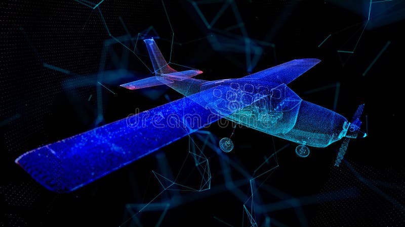 Airplane with Piston Engine and Propeller. Light Effect Particles ...