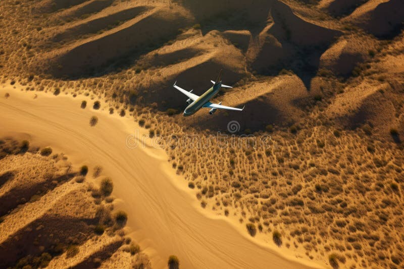 Airplane Plane Flying Over the Desert Generative Ai Stock Illustration ...