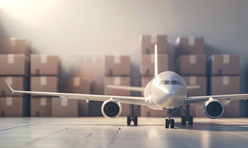 Airplane Positioned in Front of Stacked Cargo Boxes, Symbolizing Global ...