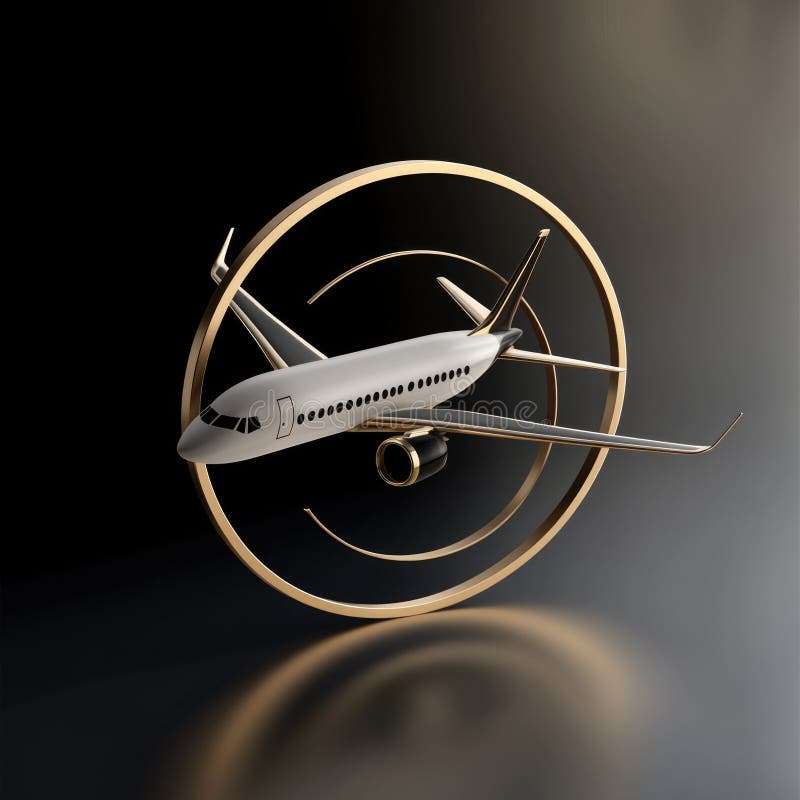An Airplane is Presented within a Minimalist Gold Circle, Emphasizing ...