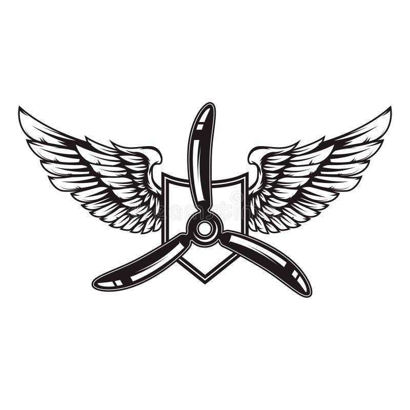 Airplane Propeller with Bird Wings. Design Element for Logo, Label ...