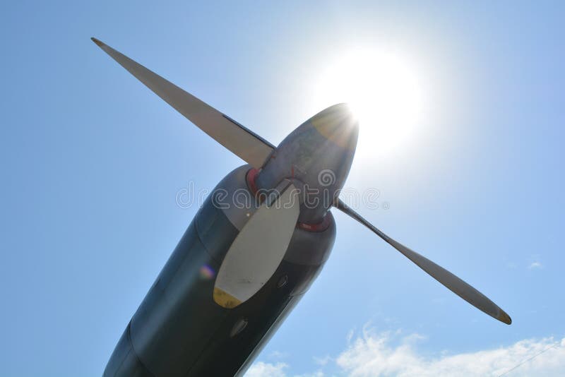 Airplane Propeller Engine Against Blue Sky Closeup Stock Image - Image ...