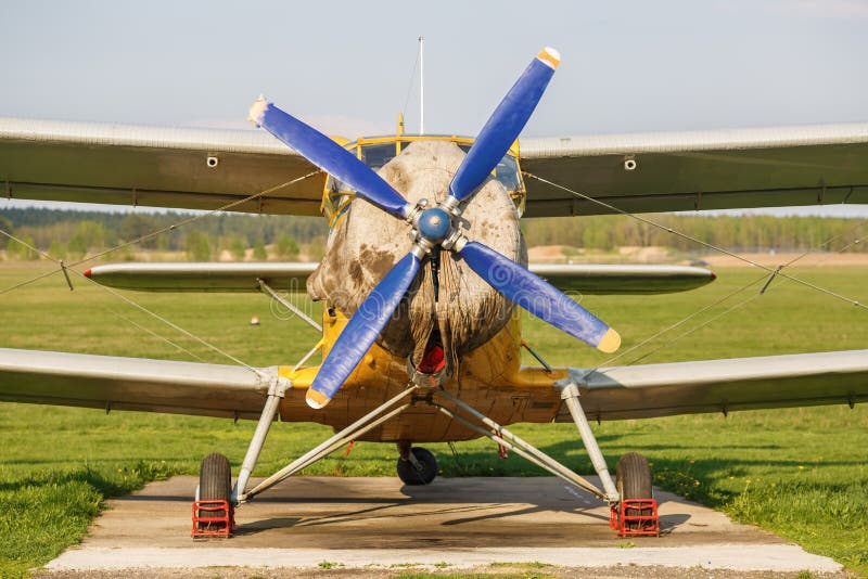 Airplane with propeller stock photo. Image of blue, field - 71617882