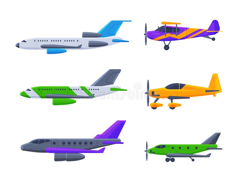 Airplane with Propeller and Wings Side View Vector Set Stock Vector ...