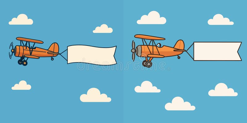 Airplane Pulling Blank Banner in Blue Sky with Clouds Stock Vector ...