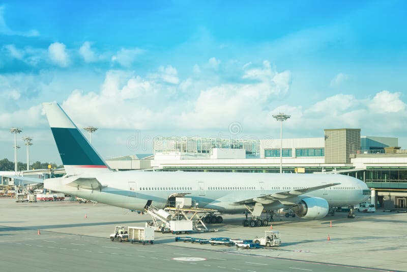 Airplane Ready for Boarding in a Airport Hub Stock Image - Image of ...
