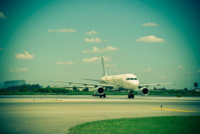 Airplane Ready To Take Off from Runway Stock Image - Image of aerial ...