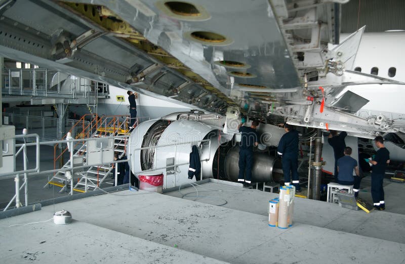 Disassembled Airplane for Repair and Modernization in Jet Hangar ...