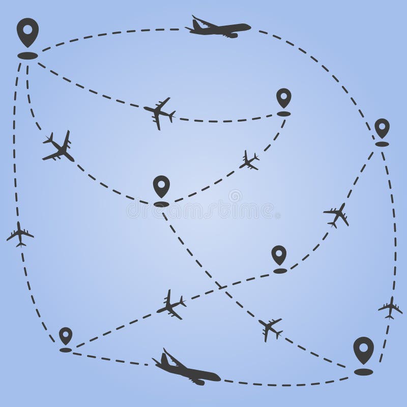 Airplane Route. Airplane Flight with a Dotted Line from the Starting ...